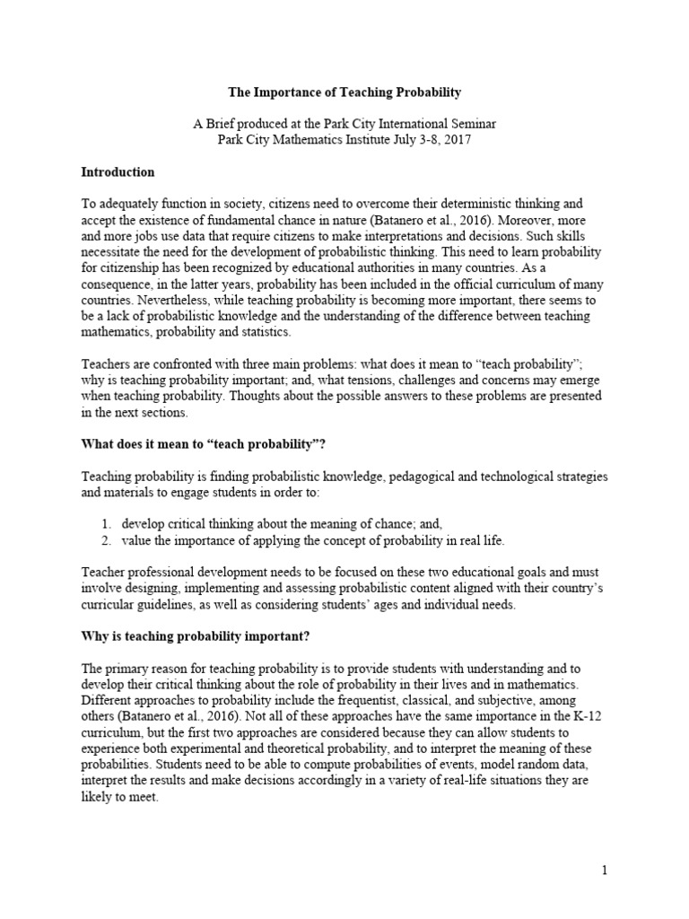 Importanceof Teaching Probability | PDF | Probability | Uncertainty