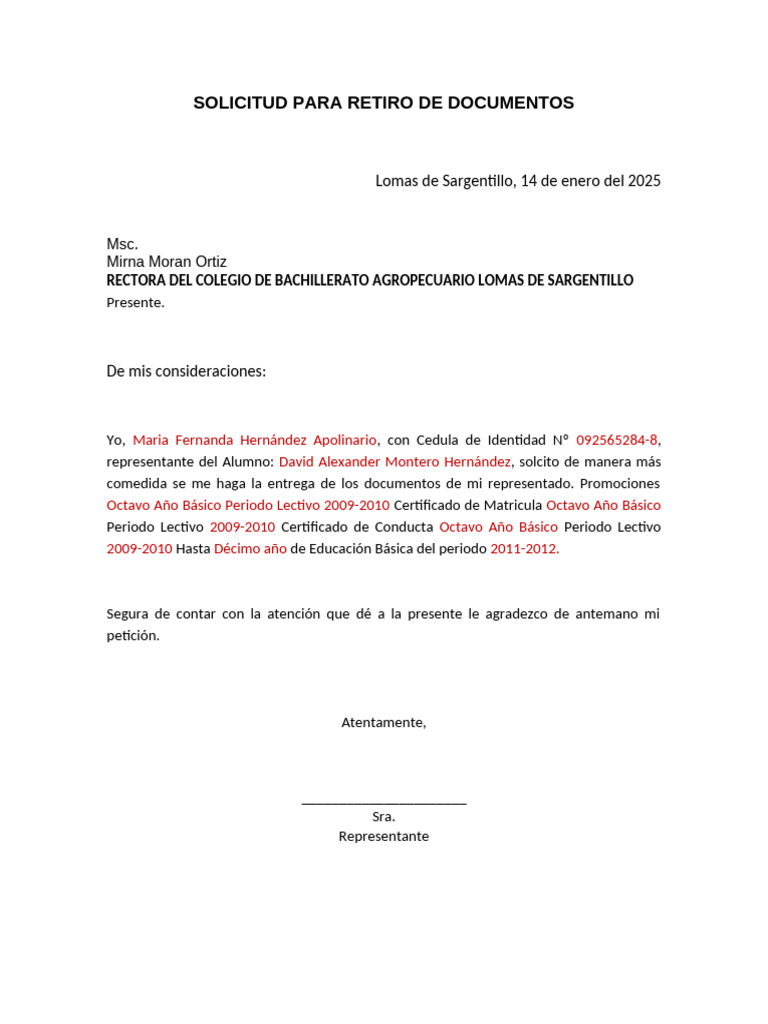 Solicitud para Retiro de Documentos | PDF