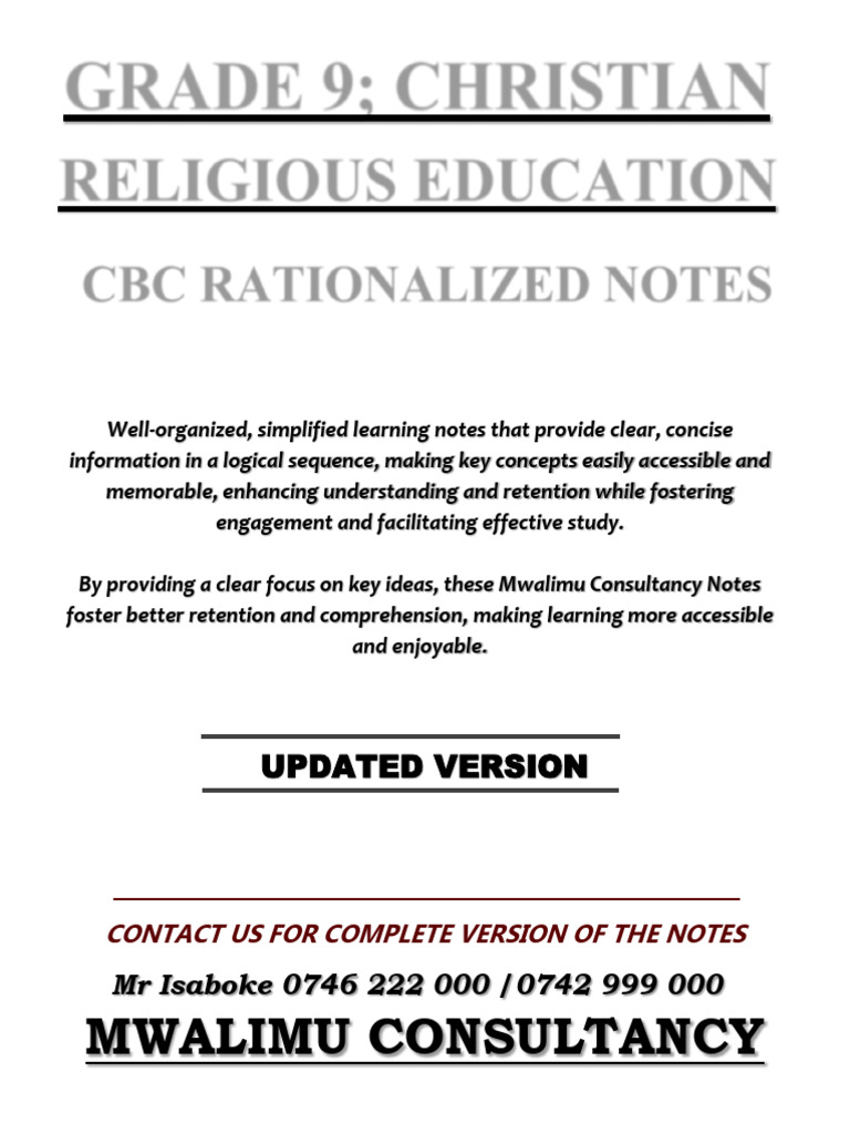 Grade 9 CRE Rationalized Notes | PDF | Employment | Hiv/Aids