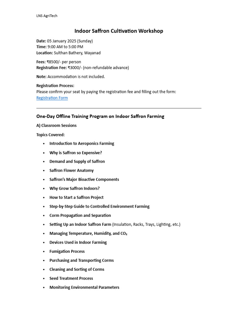 Indoor Saffron Farming Workshop | PDF