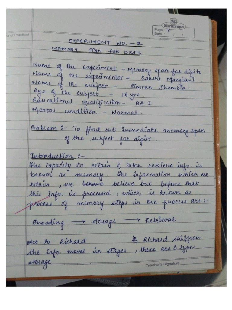 Practical 3. Immediate Memory Span For Digits | PDF
