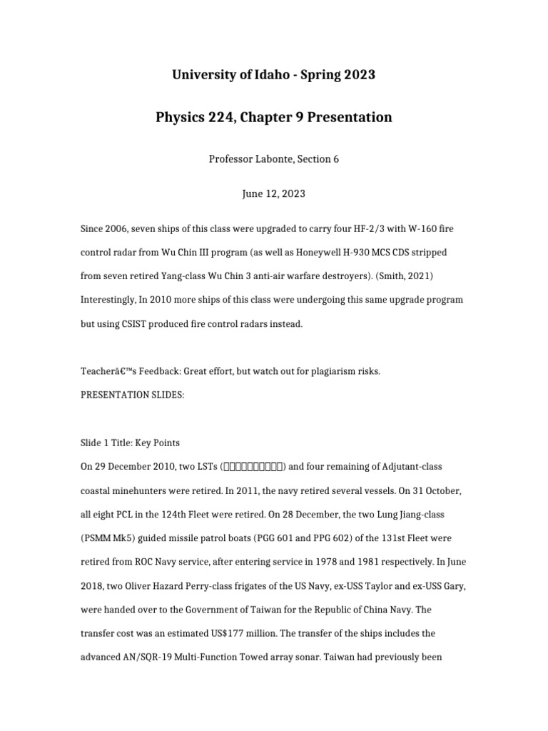Physics 224 Chapter 9 Presentation | PDF | Naval Warfare | Ships