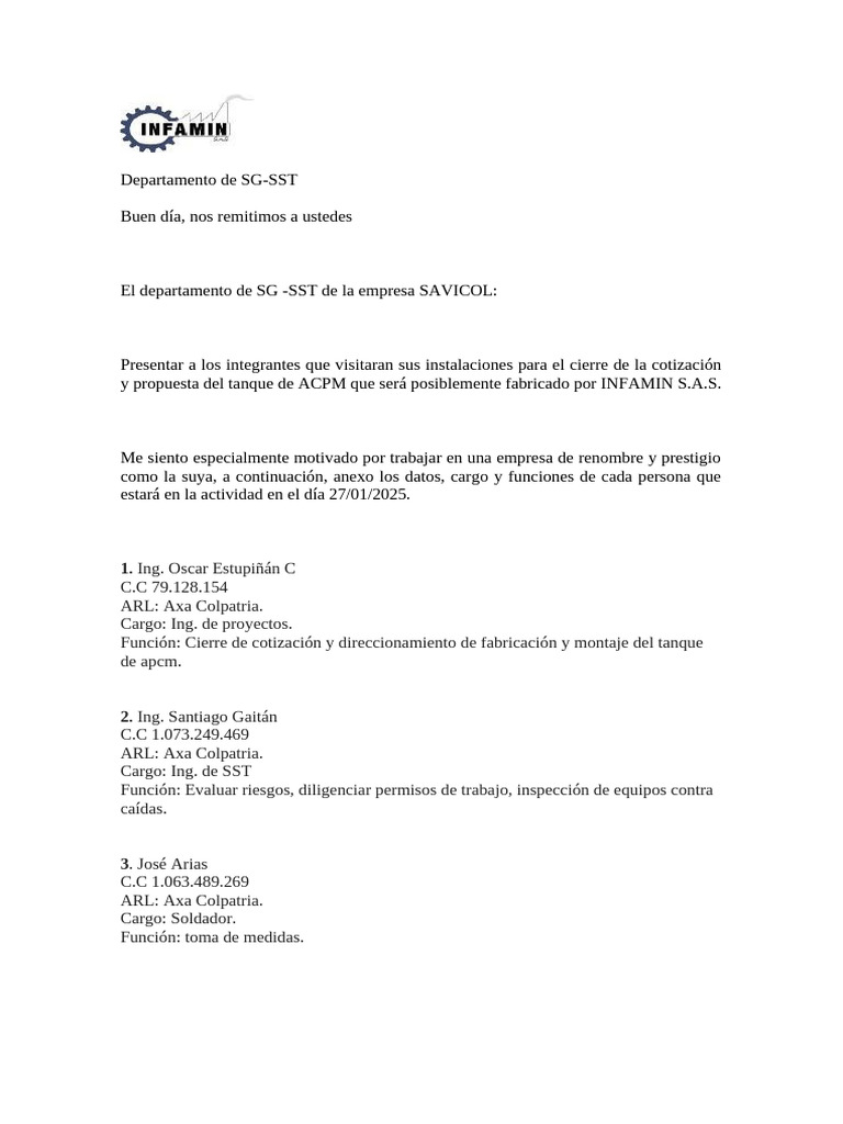 Carta de Presentacion Savicol | PDF