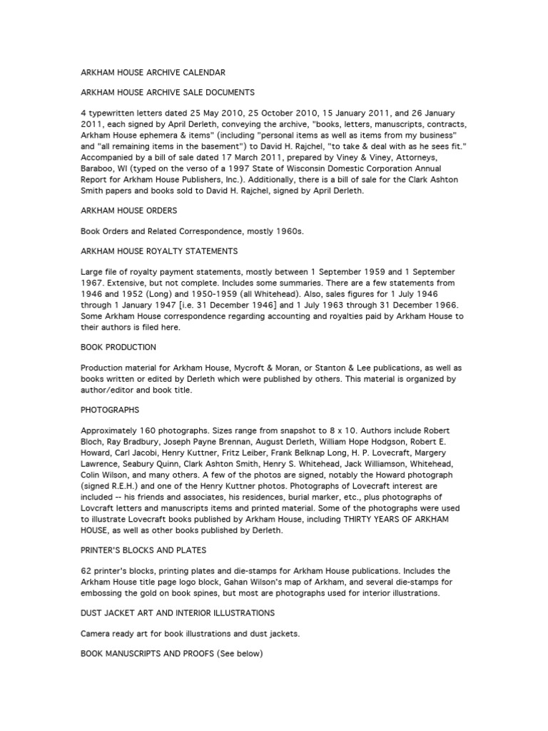 Arkham House Archive Calendar | PDF | Cthulhu Mythos | H. P. Lovecraft