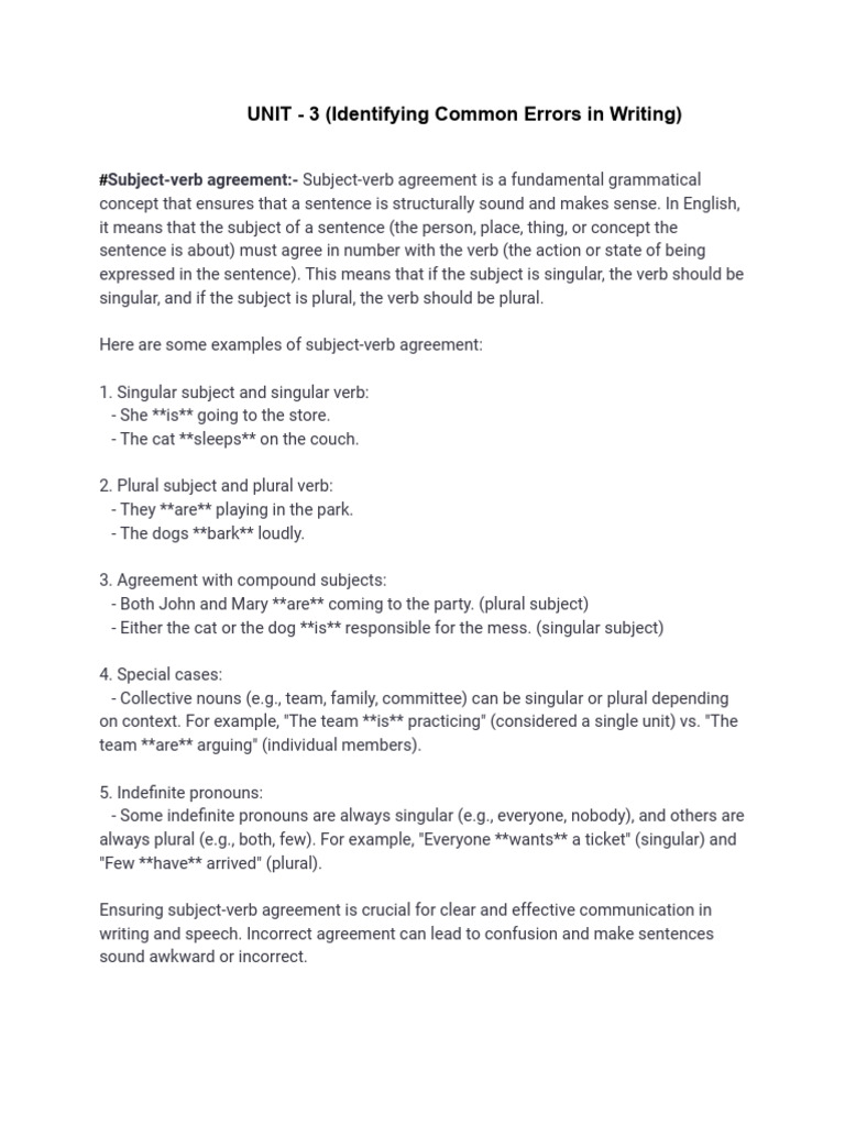Common Writing Errors Explained | PDF | Grammatical Number ...