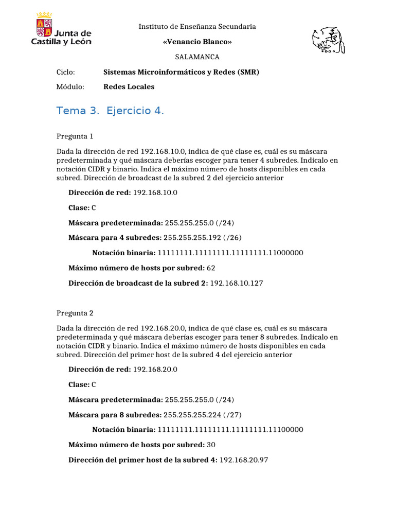 Ejercicio Repaso Subredes Completo | PDF | Transmisión de datos | Protocolos de comunicaciones