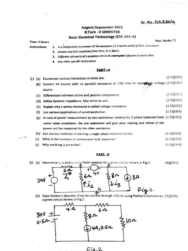 B.Tech Basic Electrical Technology Exam Guide | PDF | Transformer | Electric Motor