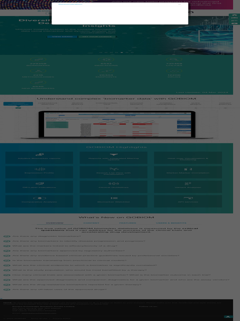 GOBIOM: Interactive Biomarker Database | PDF | Biomarker | Analytics