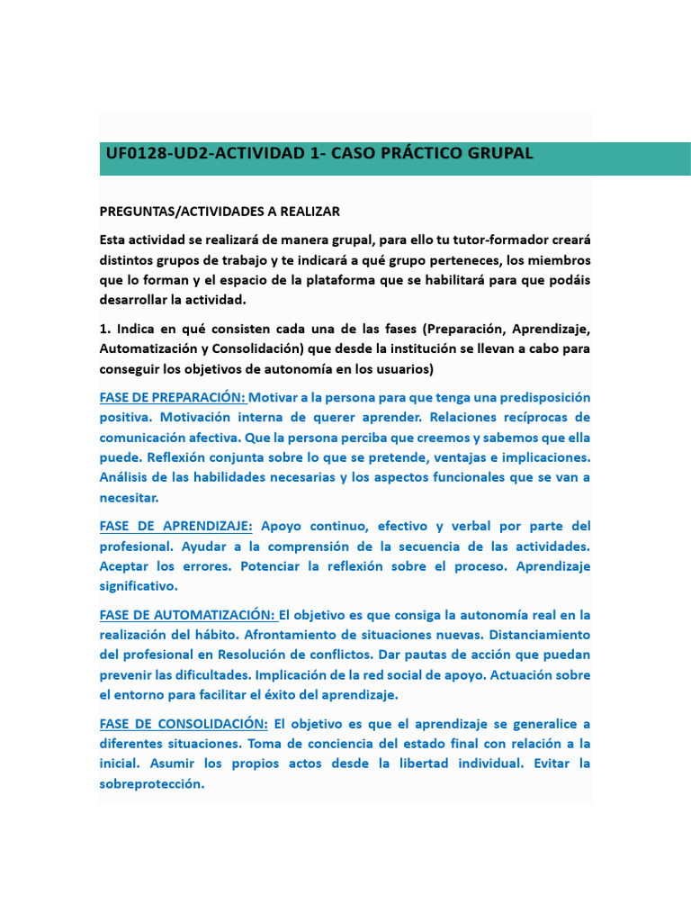Uf0128-Ud2-Actividad 1-Caso Grupal | PDF | Aprendizaje | Conceptos psicologicos