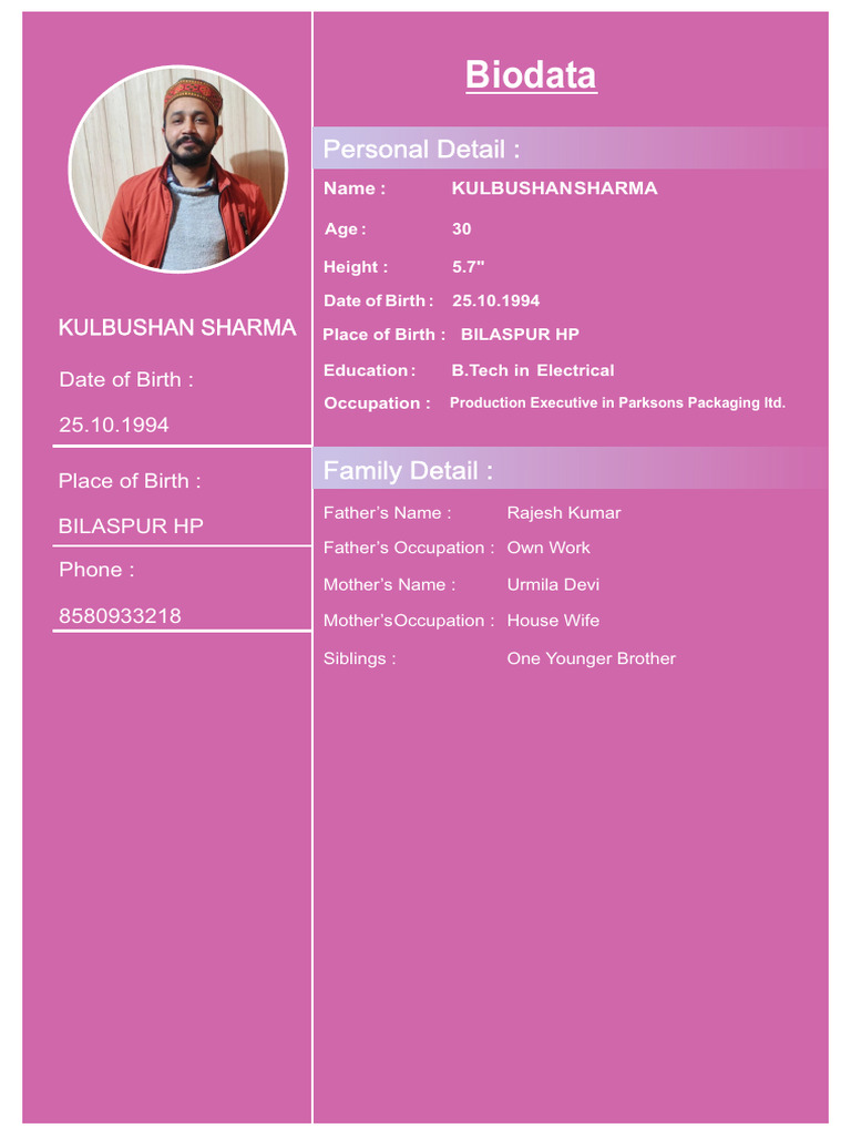 Kulbushan Sharma Bio Data-1 | PDF