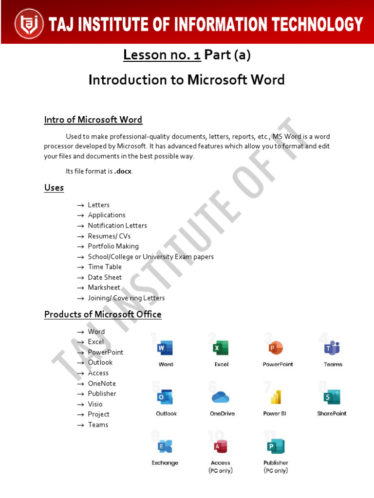 Ms Word Lesson 1 | PDF | Microsoft Word | Microsoft Office