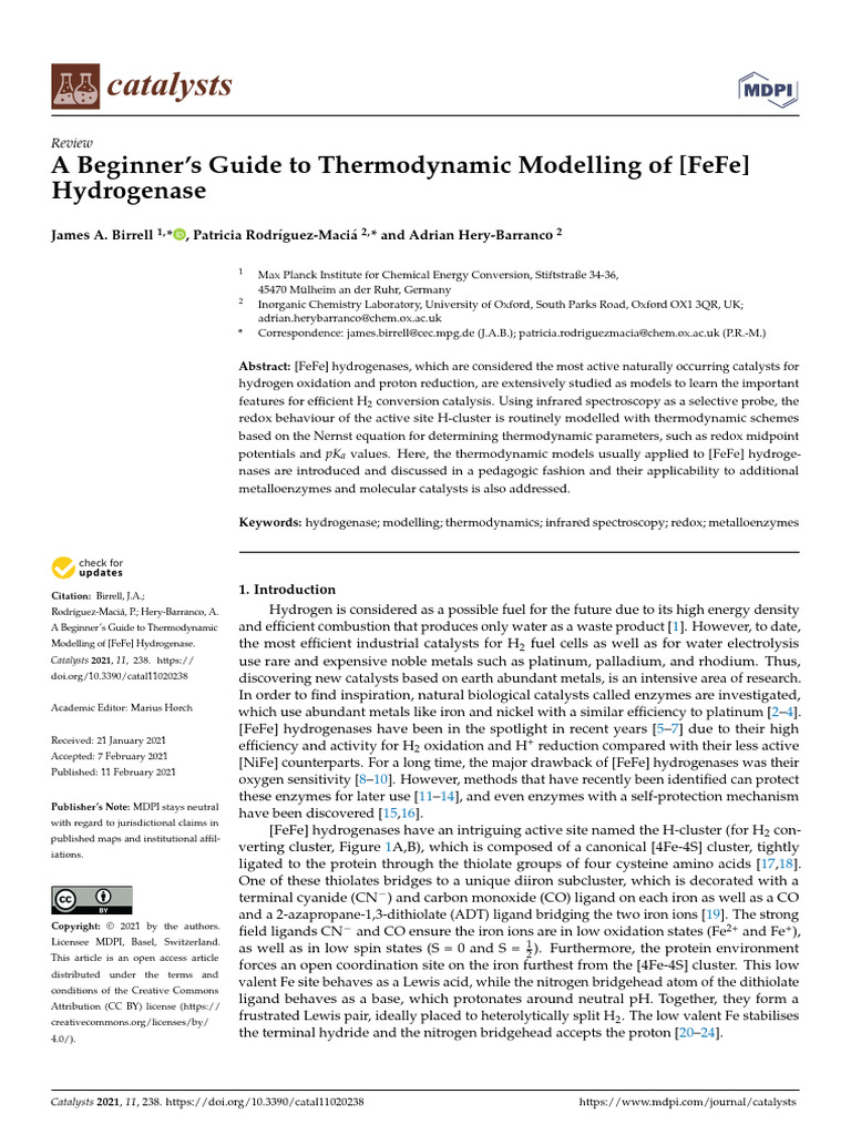 A Beginner's Guide To Thermodynamic Modelling of (FeFe) | PDF | Acid Dissociation Constant | Redox