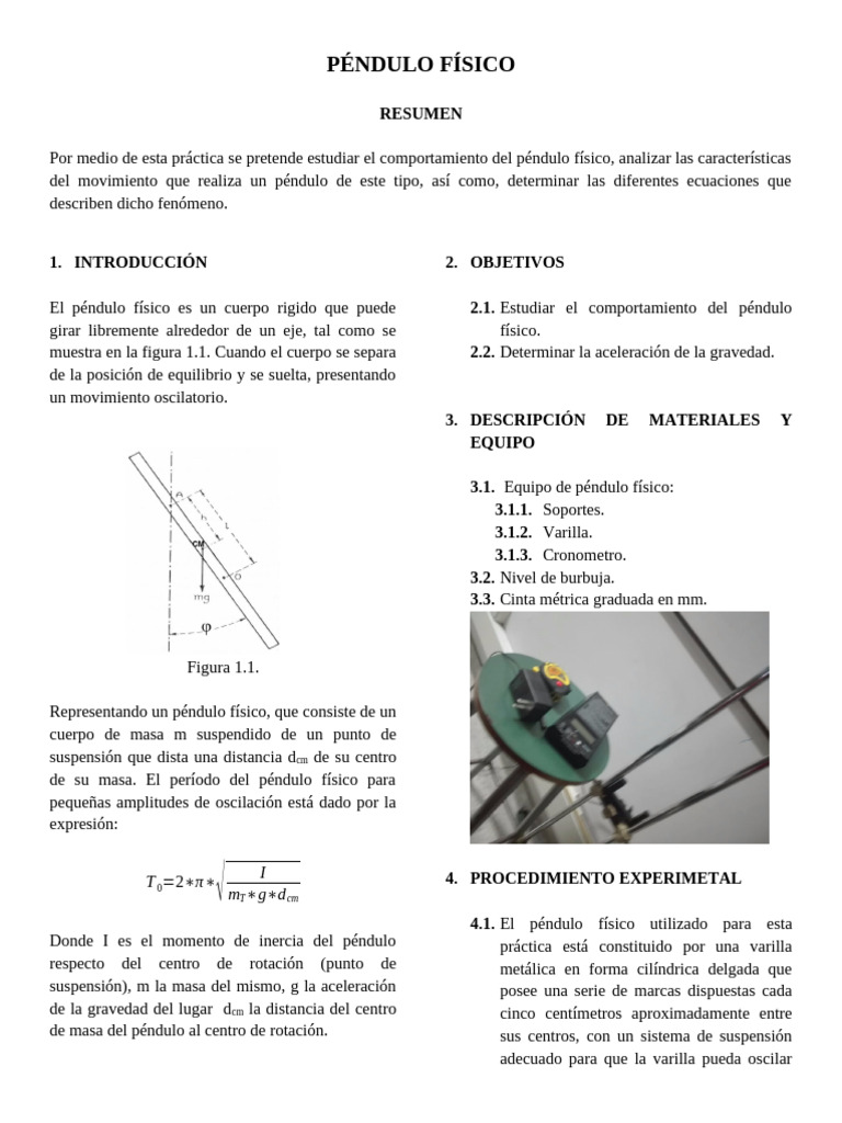 LAB 1- Pendulo Fisico. | PDF | Péndulo | Oscilación