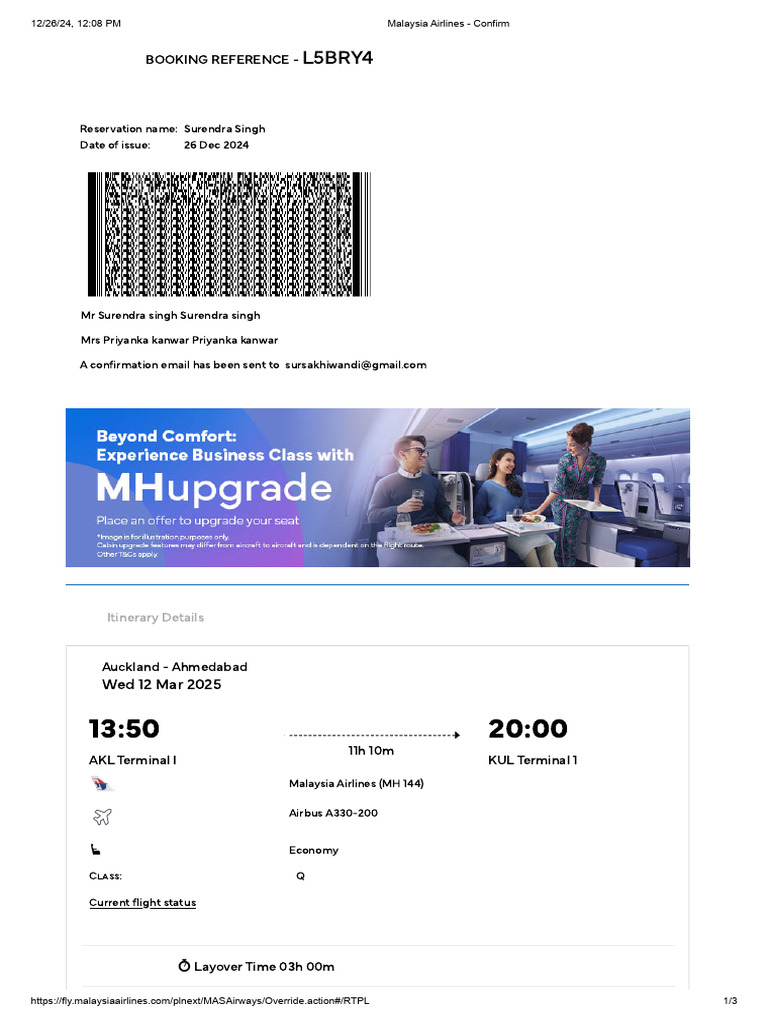 Malaysia Airlines - Confirm Surendra Singh | PDF | Boeing | Airliner