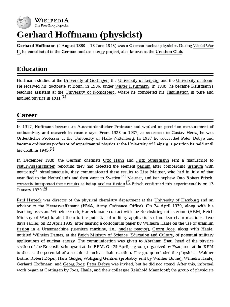 Gerhard Hoffmann: Nuclear Physicist | PDF | Nuclear Physics | Nuclear ...