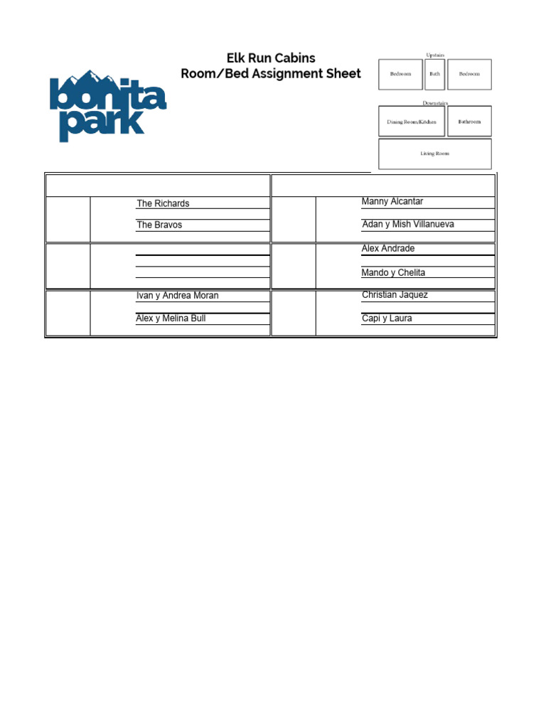 Elk Run Cabins Room Assignments | PDF