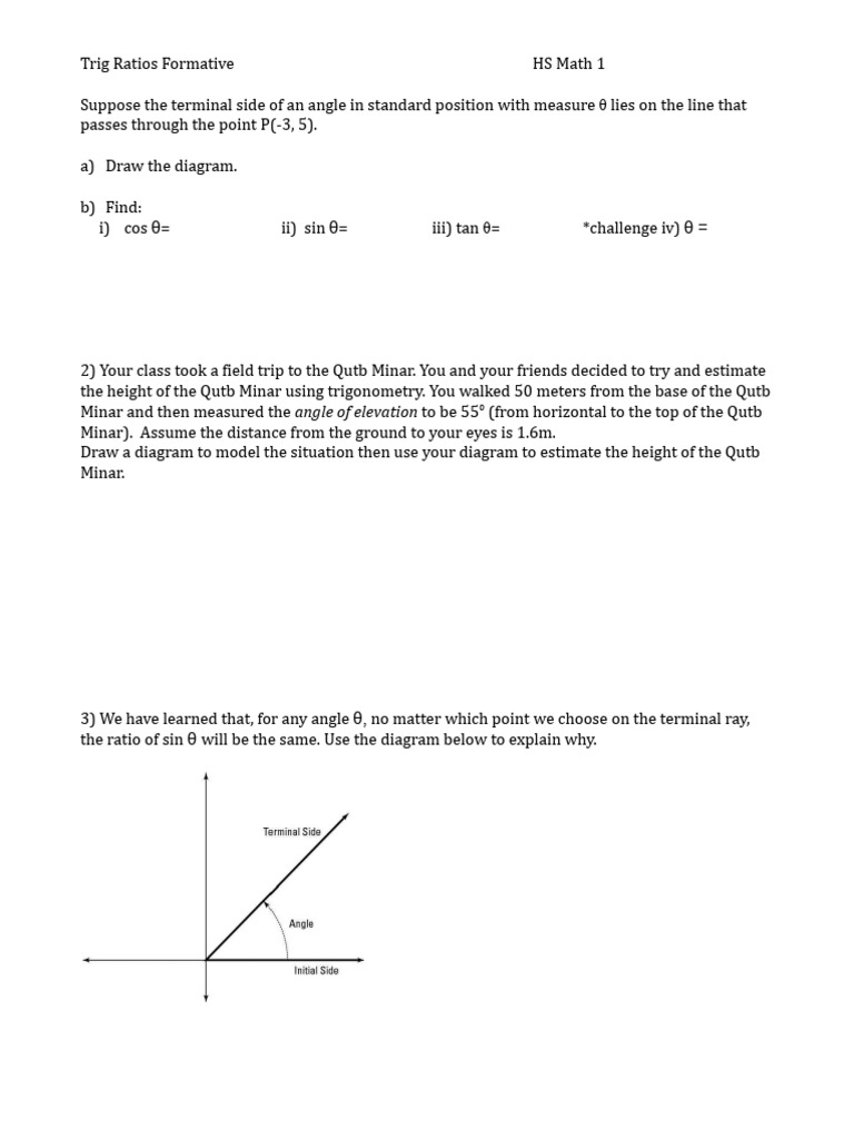 Trig Formative - Solutions | PDF | Trigonometry | Elementary Geometry