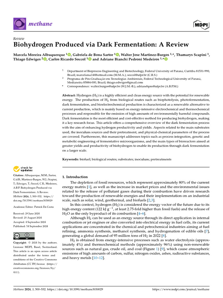 Biohydrogen Produced via Dark Fermentation A Review | PDF | Glycolysis ...