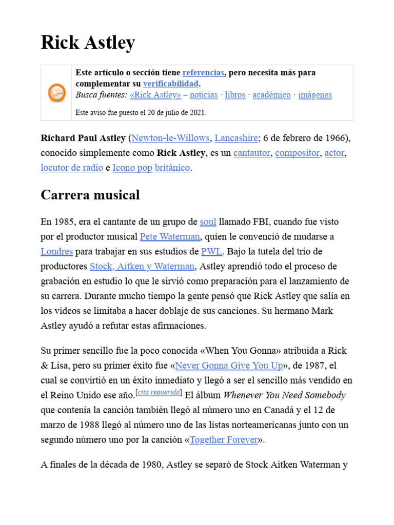 Rick Astley | PDF | Industria de la música | Grabación de sonido