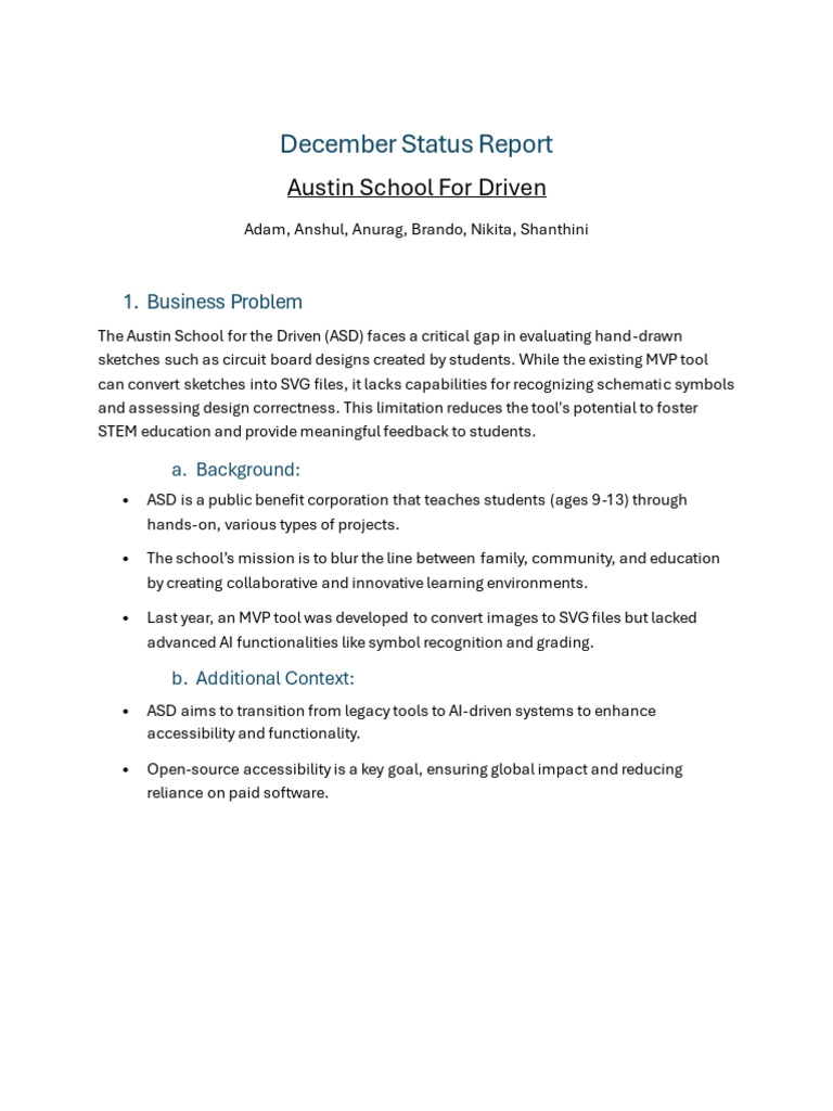 ASD - Dec Status Report | PDF | Artificial Intelligence | Intelligence ...