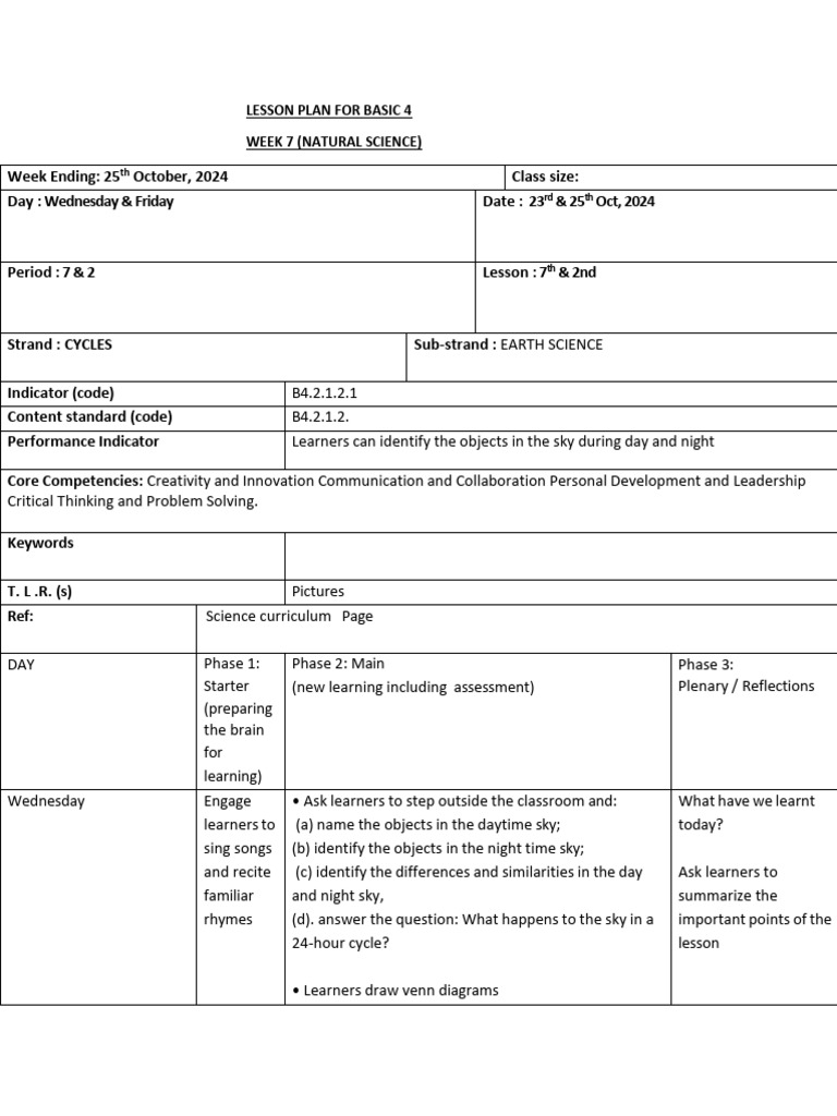 Basic 4 Natural Science Lesson Plan | PDF | Teaching | Cognition