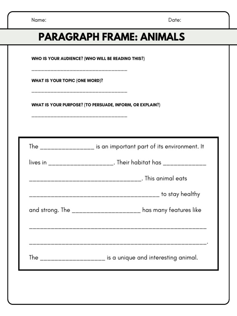 Paragraph Frame Animals | PDF