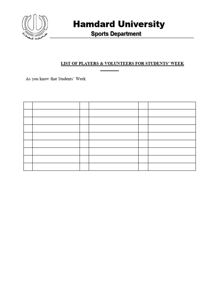 List of Players & Volunteers For Students' Week 2024 | PDF