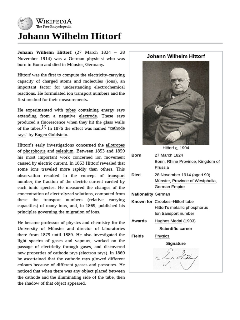 Johann Wilhelm Hittorf | PDF | Electrical Engineering | Chemistry