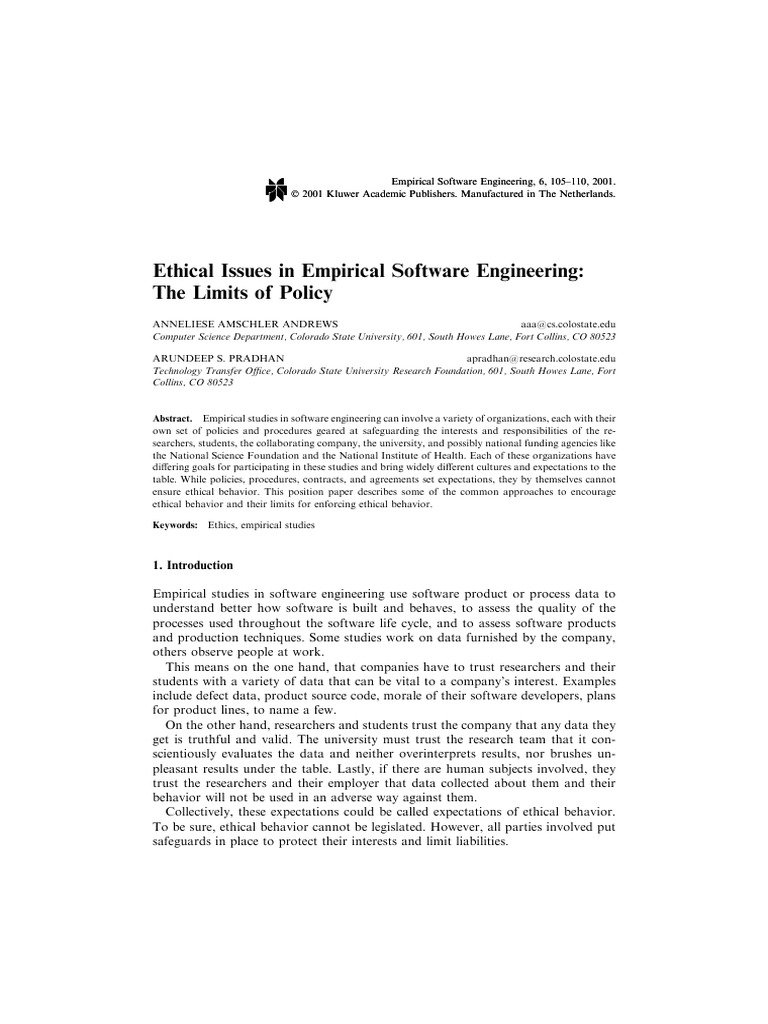 Ethical Issues in Software Engineering | PDF | Engineering | Evaluation
