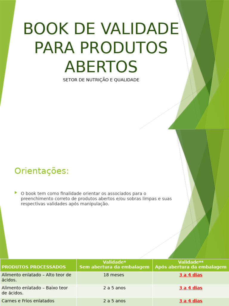Validade de Produtos Abertos e Manipulados | PDF | Queijo | Leite