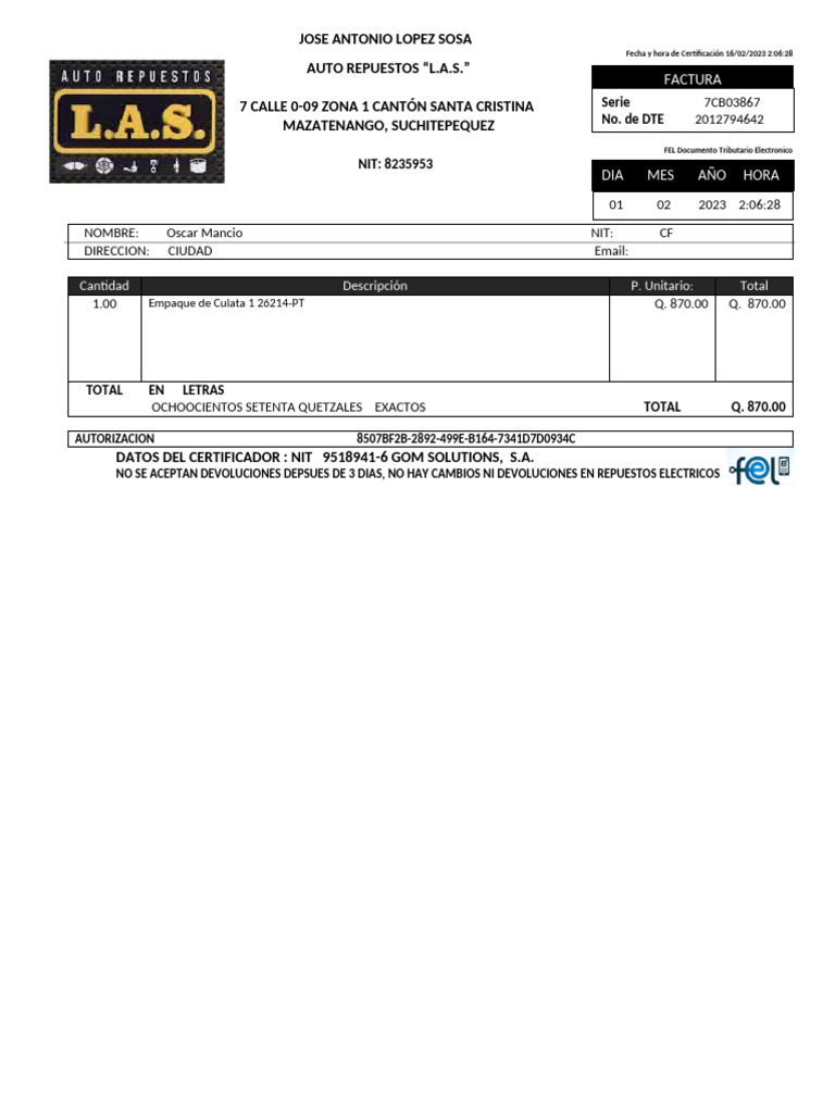AUTO RESPUESTOS LSA (1) | PDF