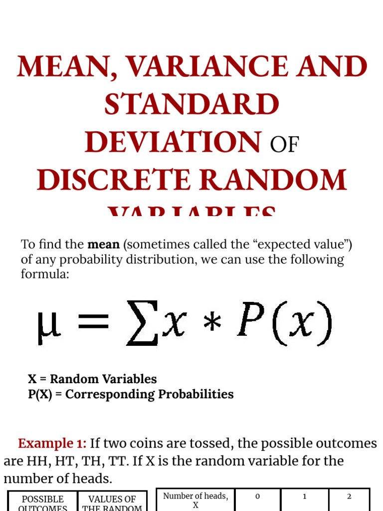 3. MEAN, VARIANCE AND STANDARD DEVIATION OF DISCRETE RANDOM VARIABLES | PDF