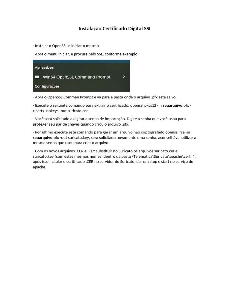 Instalação de Certificado SSL com OpenSSL | PDF