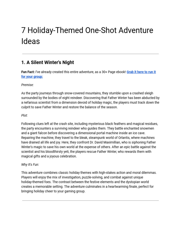 7 Holiday-Themed One-Shot Adventure Ideas | PDF