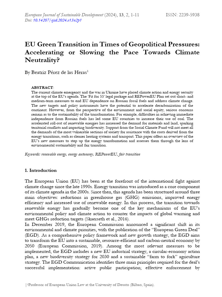 Eu Green Transition in Times of Geopolitical Pressures 1qbxkdji95 | PDF ...