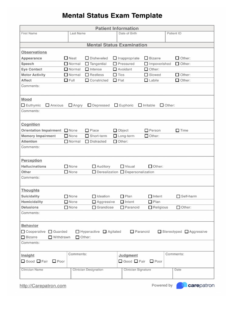 Mental Status Exam Template | PDF