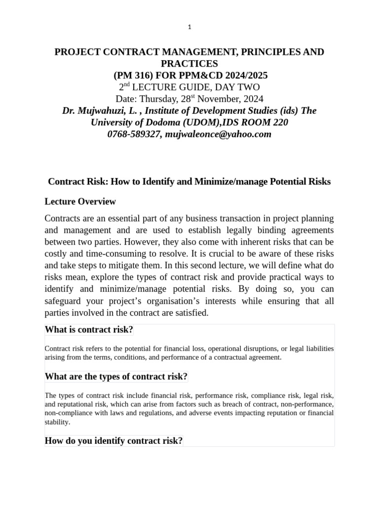 Contract Risk Management Strategies | PDF | Risk | Negotiation