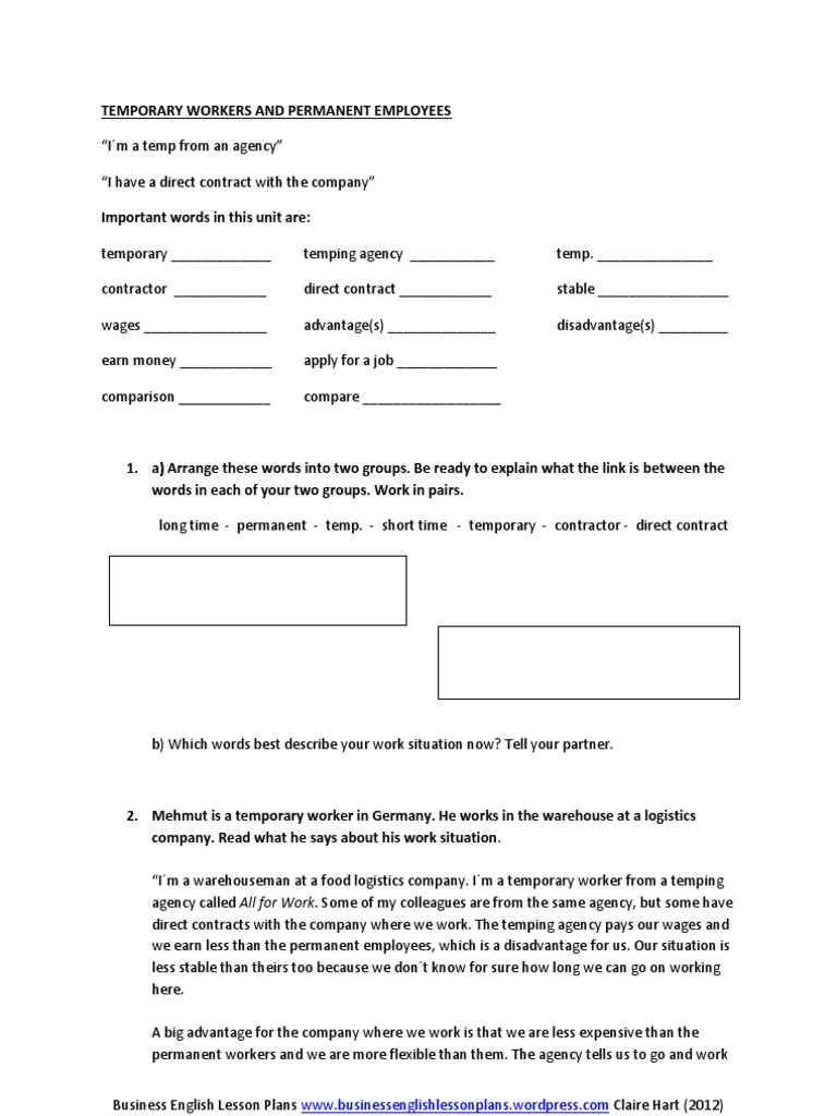 Temporary Workers and Permanent Employees | PDF | Temporary Work ...