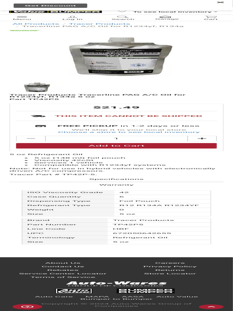 Tracerline PAG AC Oil For R1234yf, R134a Tracer Products Freon ...