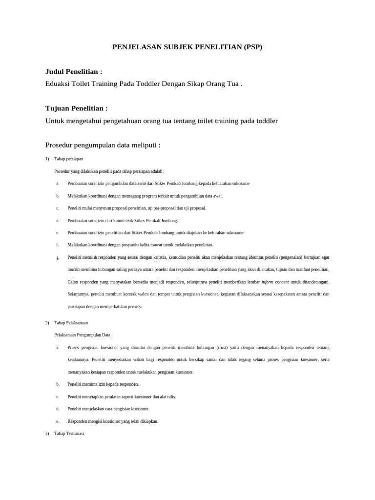 PENJELASAN SUBJEK PENELITIAN | PDF