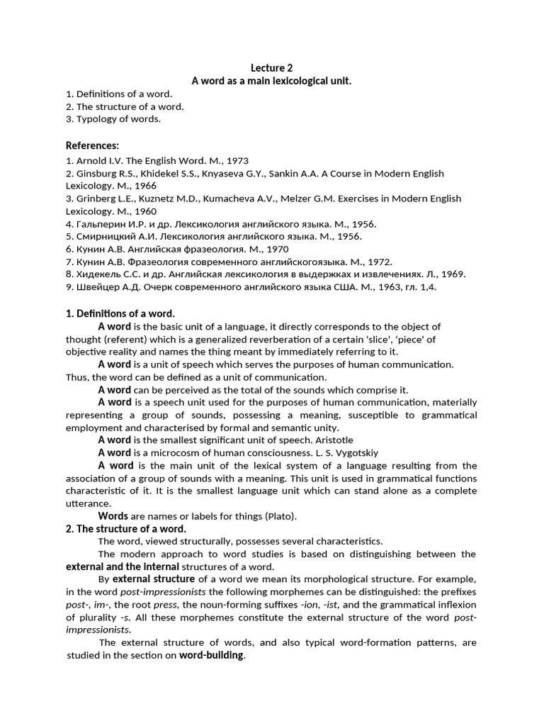 Lecture 2. A Word As A Main Lexicological Unit | PDF | Word | Part Of ...