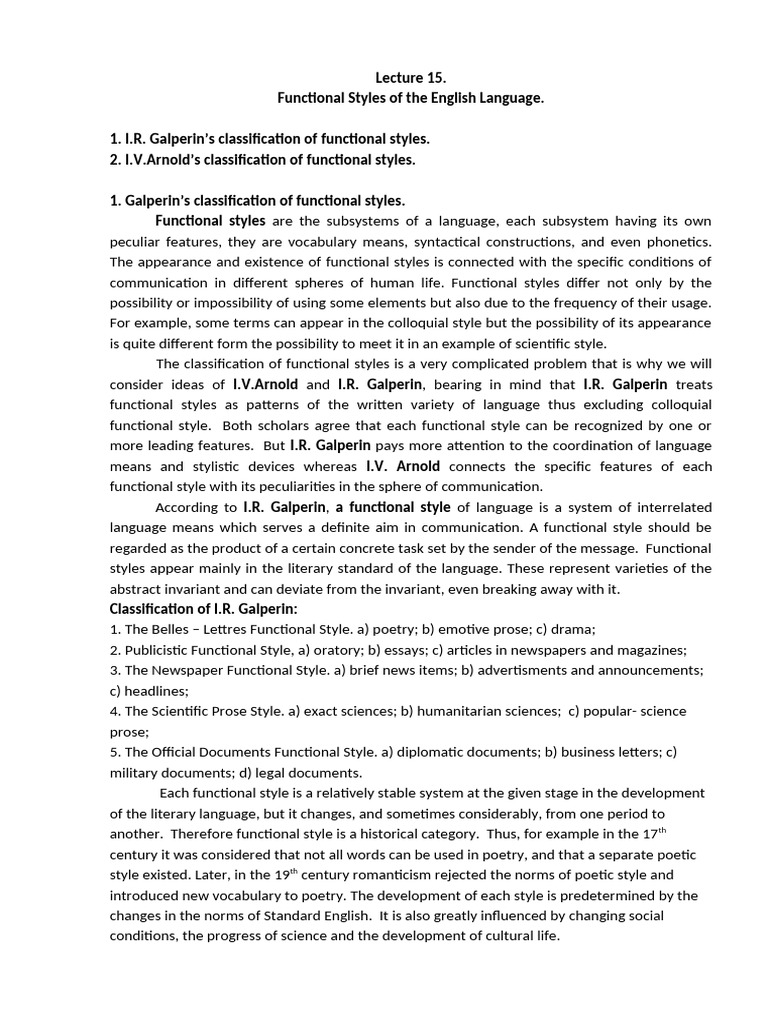 Lecture 15 Functional Styles of The English Language. | PDF | Communication | Poetry