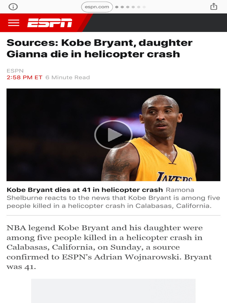 Sources - Kobe Bryant, Daughter Gianna Die in Helicopter Crash | PDF