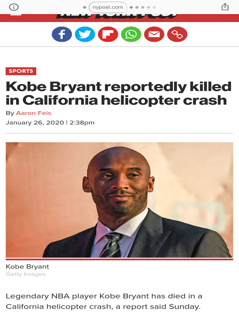 Kobe Bryant Reportedly Killed in California Helicopter Crash | PDF