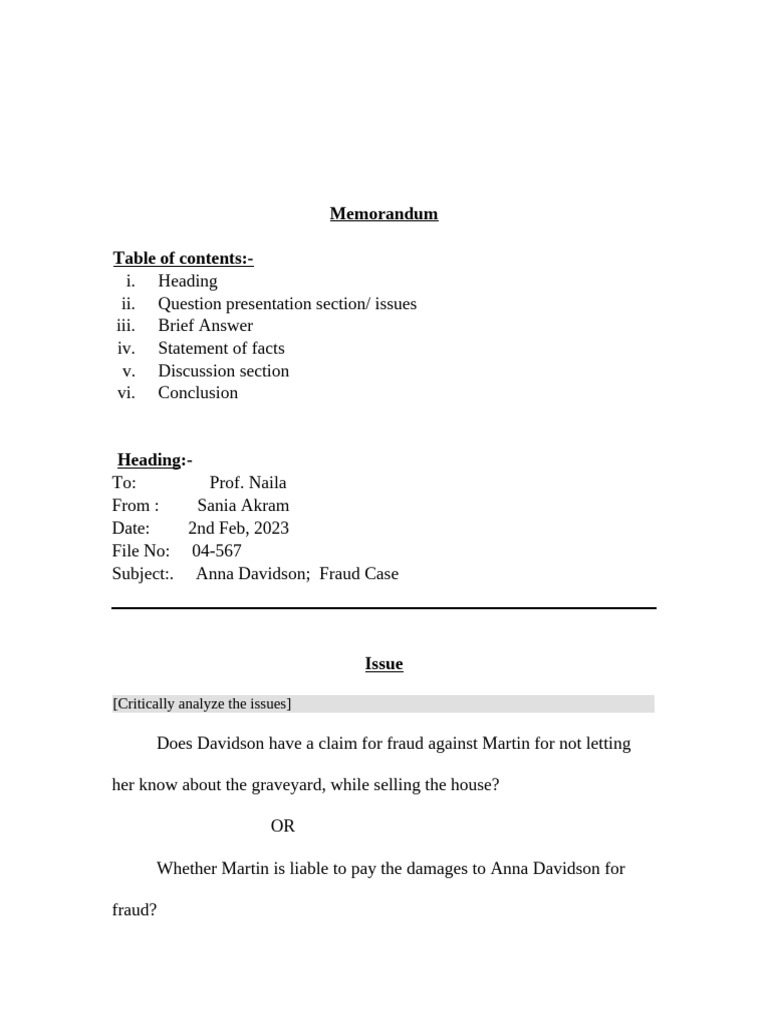Memorandum Assignment Sem 3 | PDF | Misrepresentation | Fraud