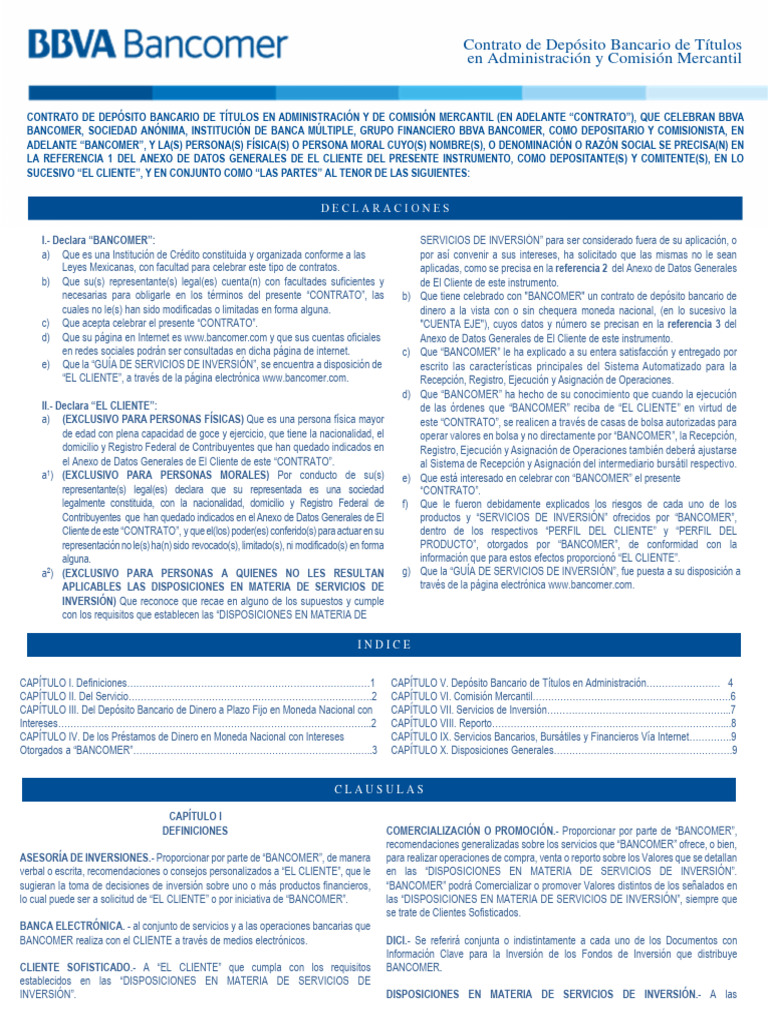 Contrato Depósito Bancario BBVA | PDF | Bancos | Interés