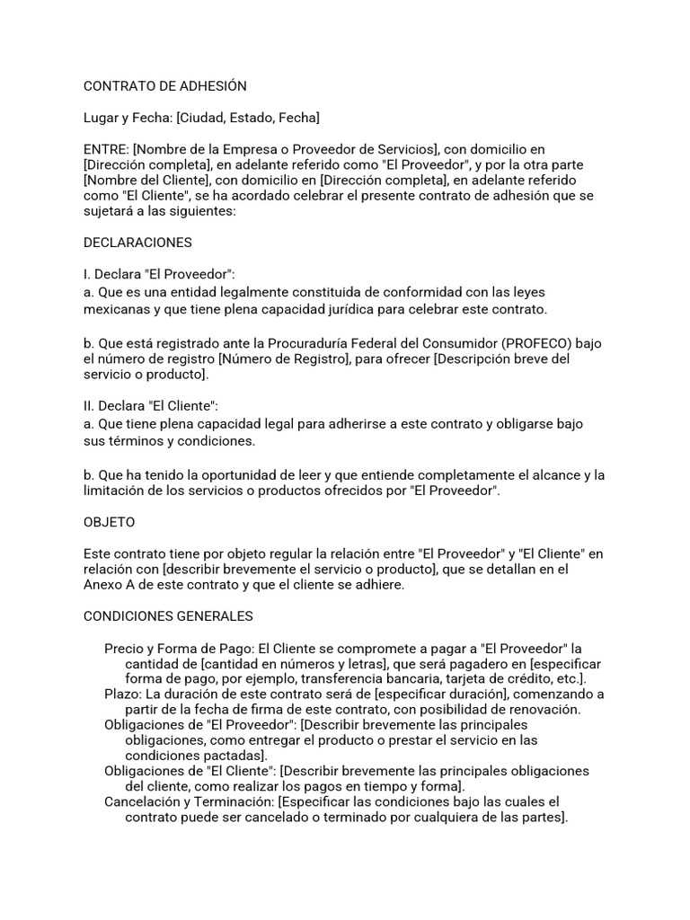 Contrato Adhesión Servicios México | PDF | Cliente | Business