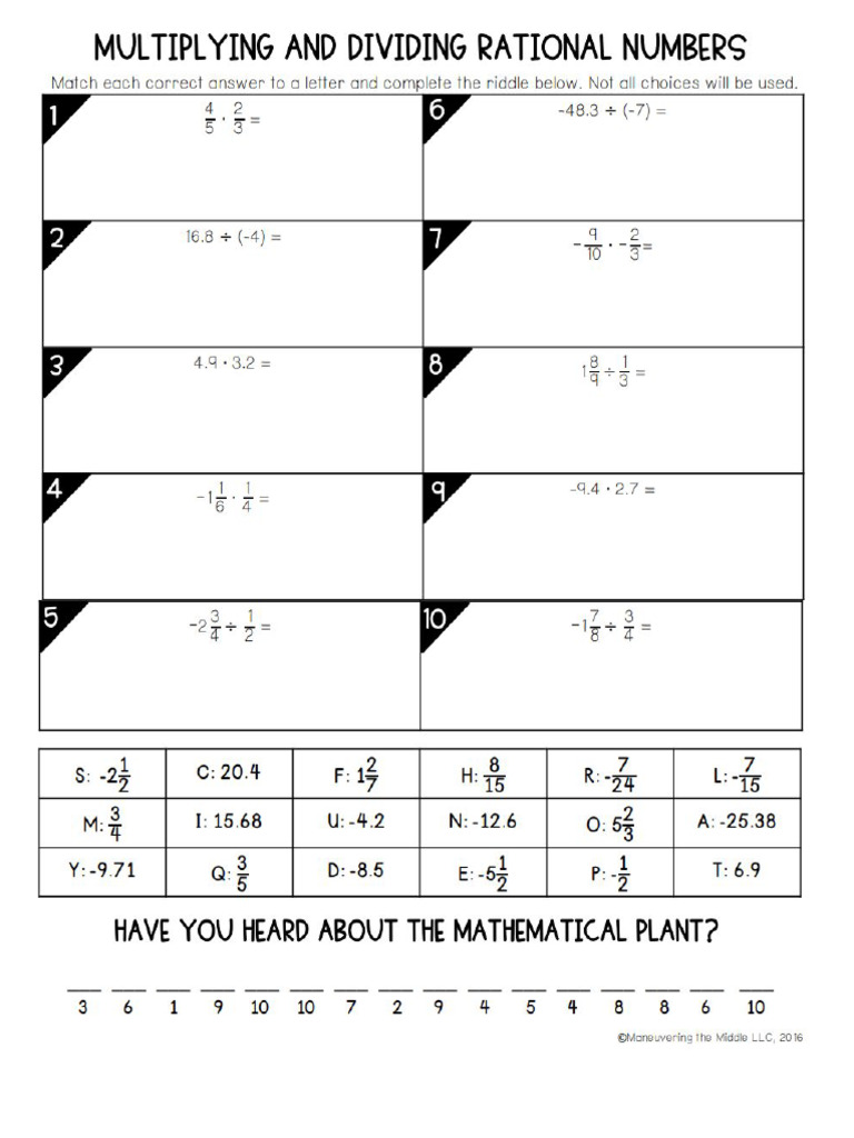 (Day 6) Multiplying and Dividing Rational Numbers Practice | PDF