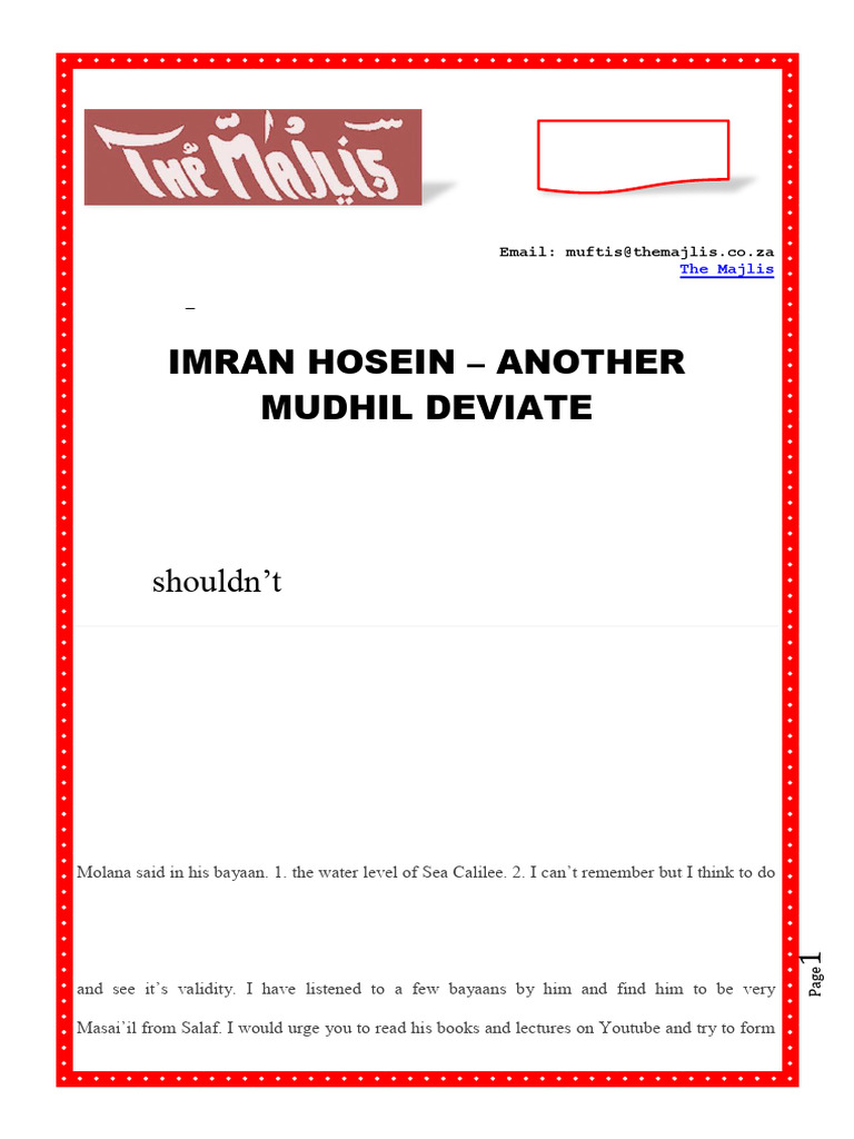 Imran Hosein - Another Deviate - 22012025 | PDF | Hadith | God In Islam