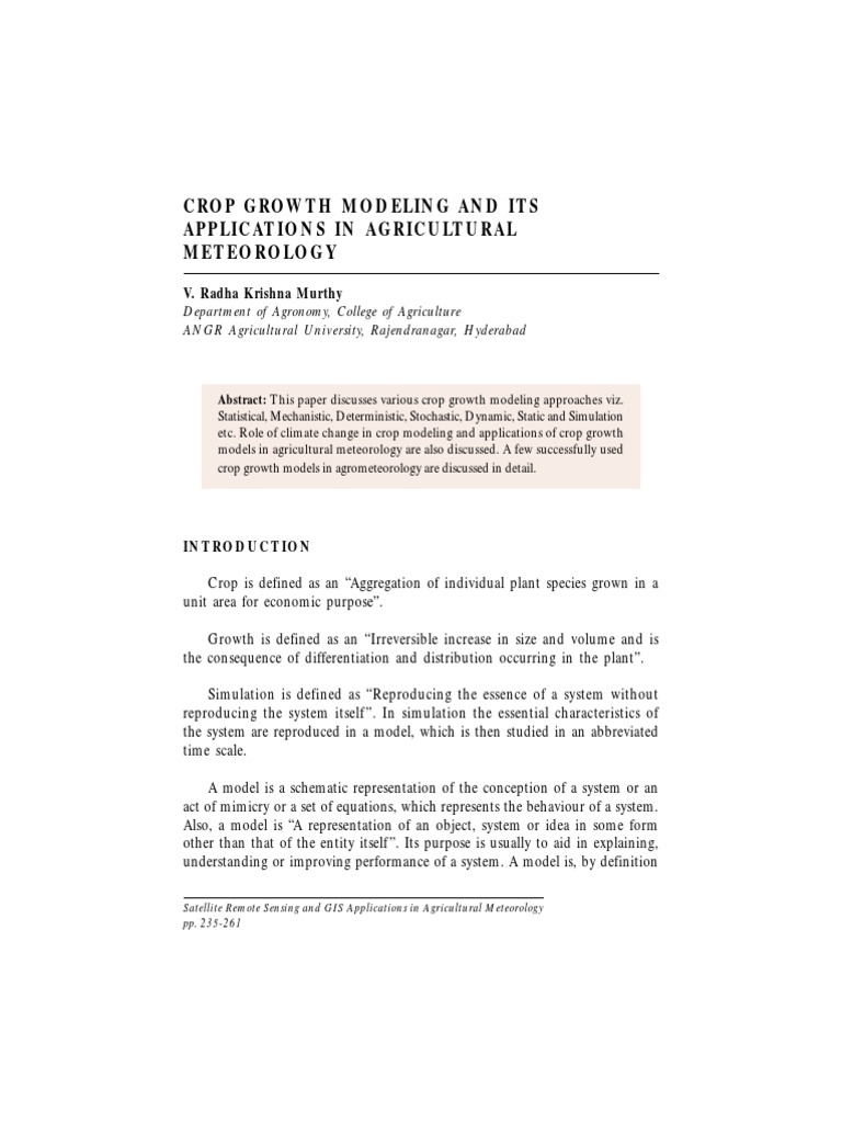 Crop Growth Modeling and Its Applications in Agricultural Meteorology ...